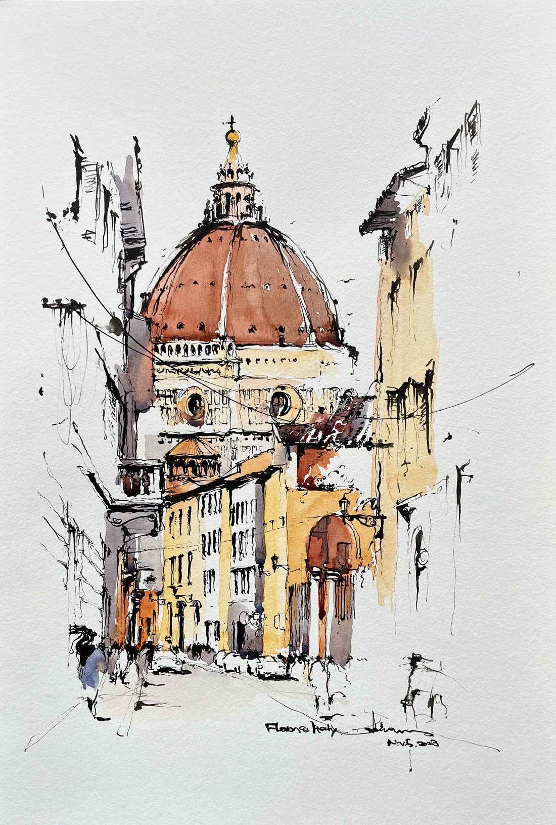 Street view at The Florence Cathedral, Italy (size 12''x 18'') – Zcolourart